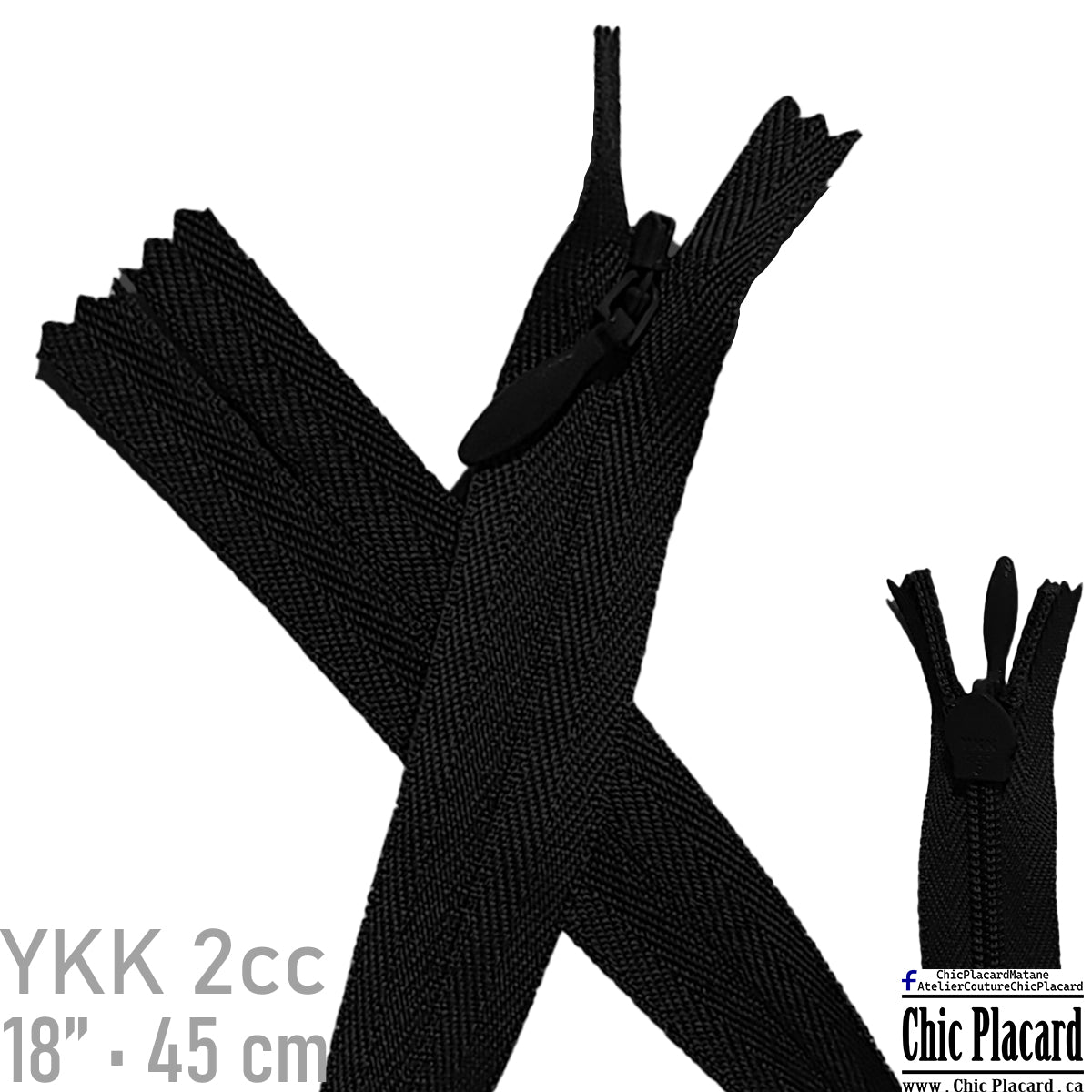 Black - YKK 2cc invisible zip 18''/45cm – Chic Placard